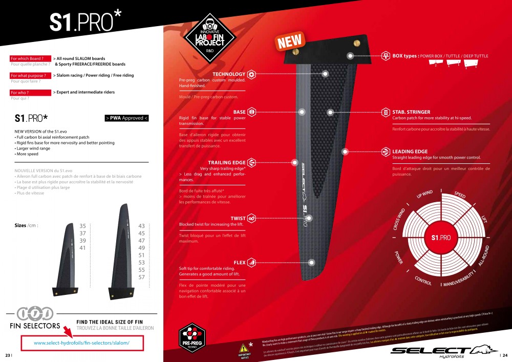 SELECT S1.PRO Windsurfing Fin - Pre-preg Carbon Custom Moulded, hand ...